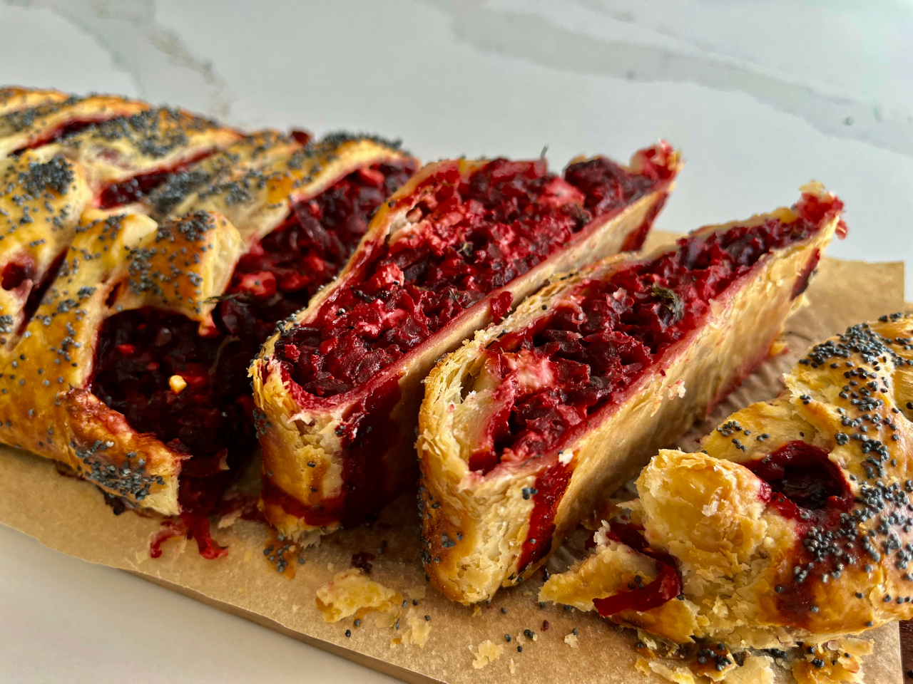 Beetroot and Feta Lattice Roll